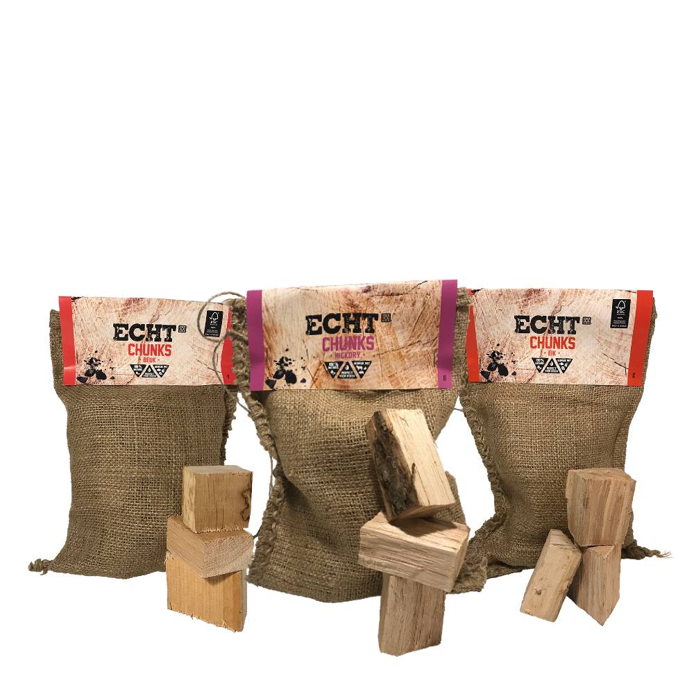 ECHT® Chunk Set Beuk, Eik en Hickory - ECHT Houtskool & Briketten kopen
